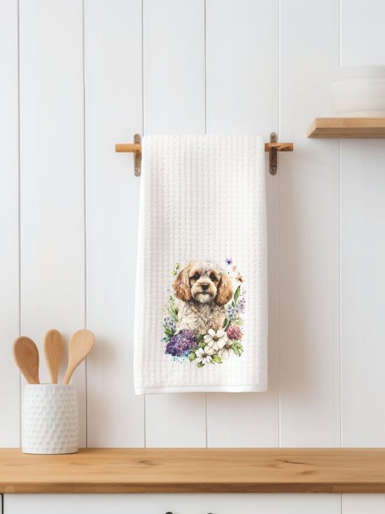 Handmade | Kitchen | Floral Cockapoo Dog Waffle Weave Decorative ...
